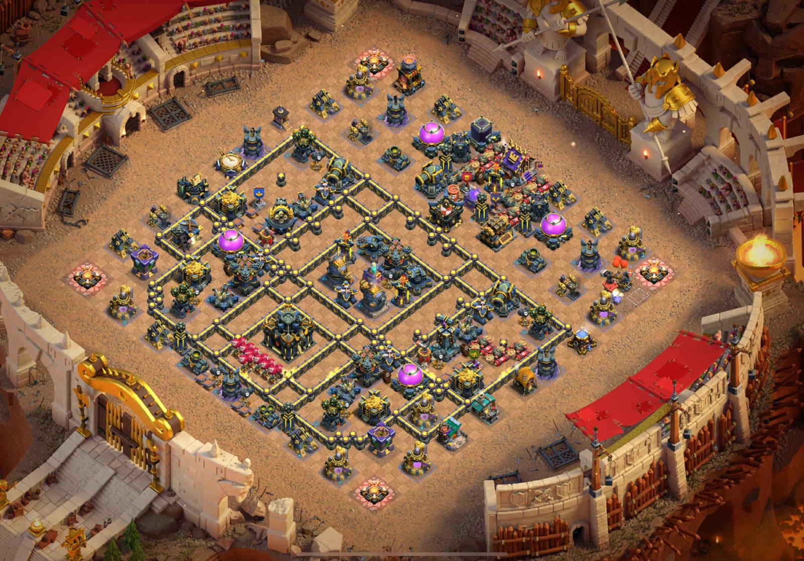 Trophy Base TH17 Thủ 1 Sao Rank 5k7 Có Súng Cối Bắn Đá Tháng 9 2025 Clash of clans